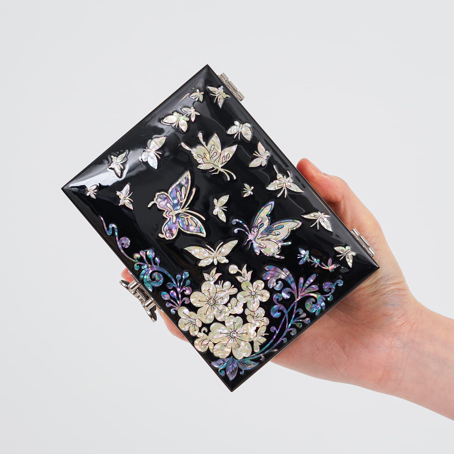 FEBRUARY MOUNTAIN Mother of Pearl Box With Ring Tray Butterfly Lover ...