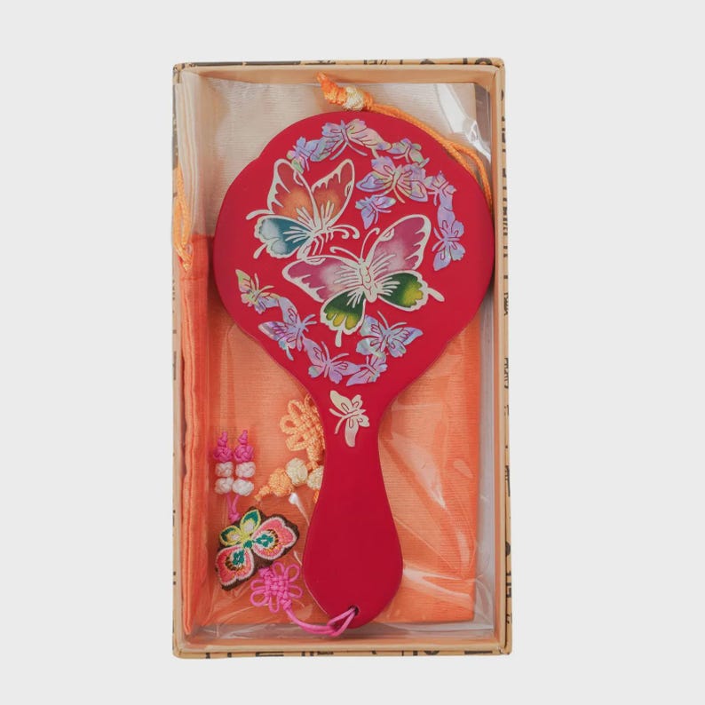 Traditional Korean Red Hand Mirror With Mother of Pearl Peony ...