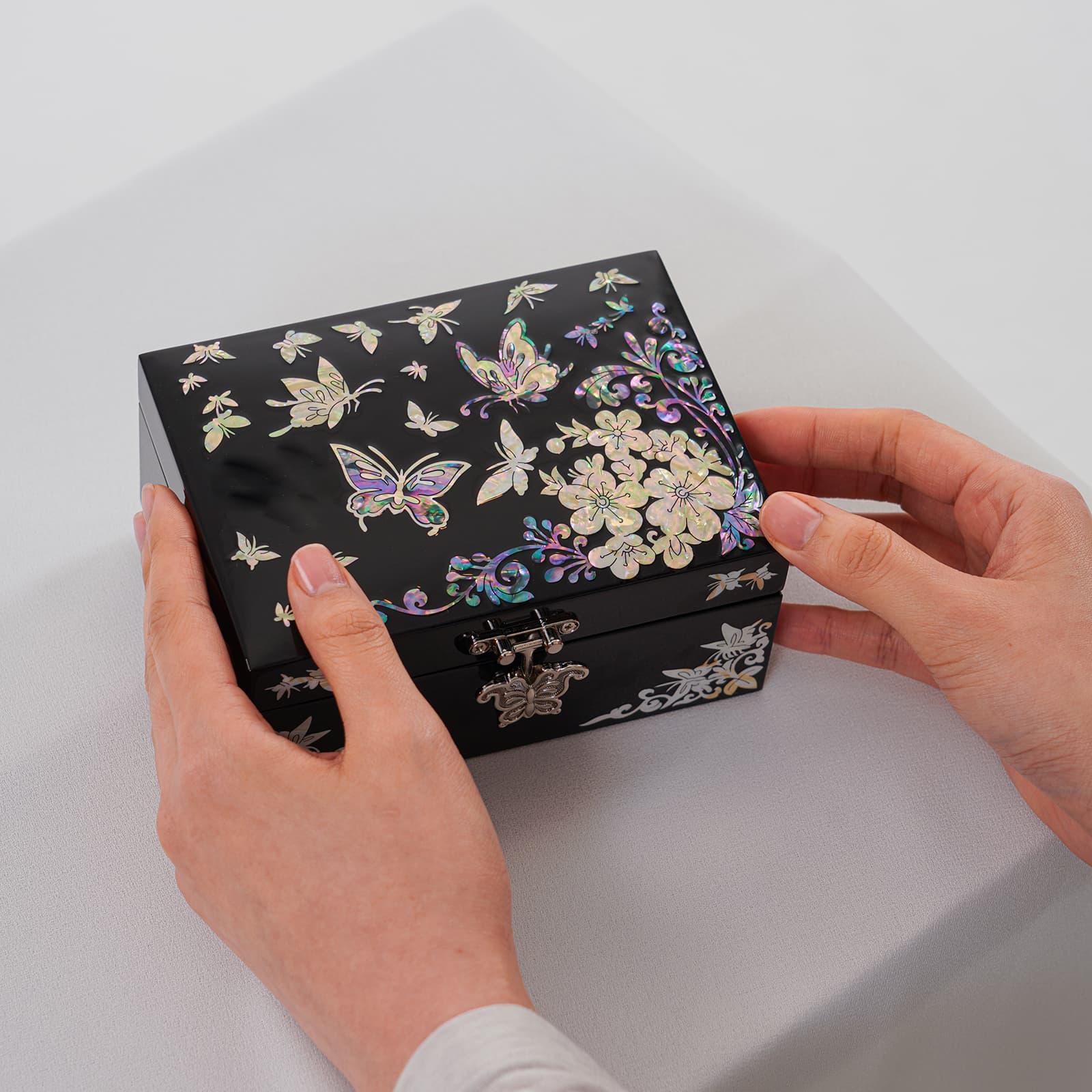FEBRUARY MOUNTAIN Mother of Pearl Box With Ring Tray Butterfly Lover ...