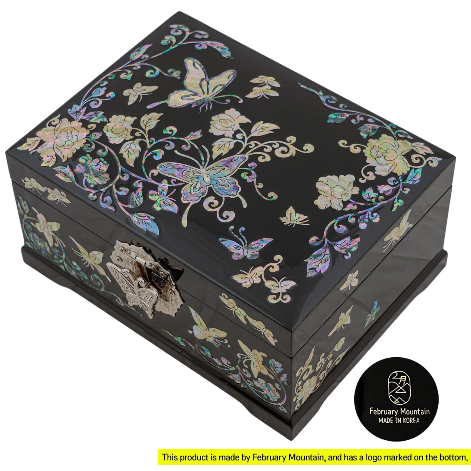 February Mountain Mother of Pearl Butterfly Jewelry Box - Two Layer ...