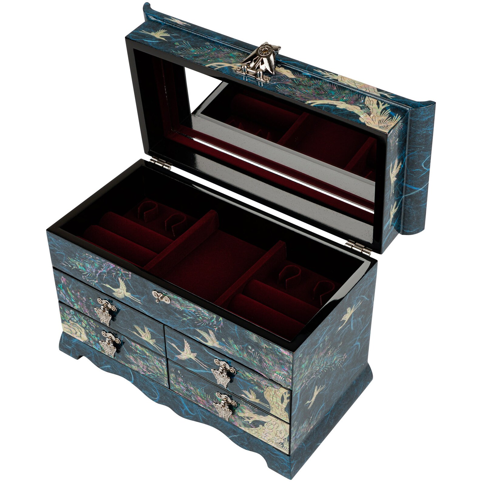 February Mountain Mother of Pearl Large Wooden Jewelry Organizer Box ...