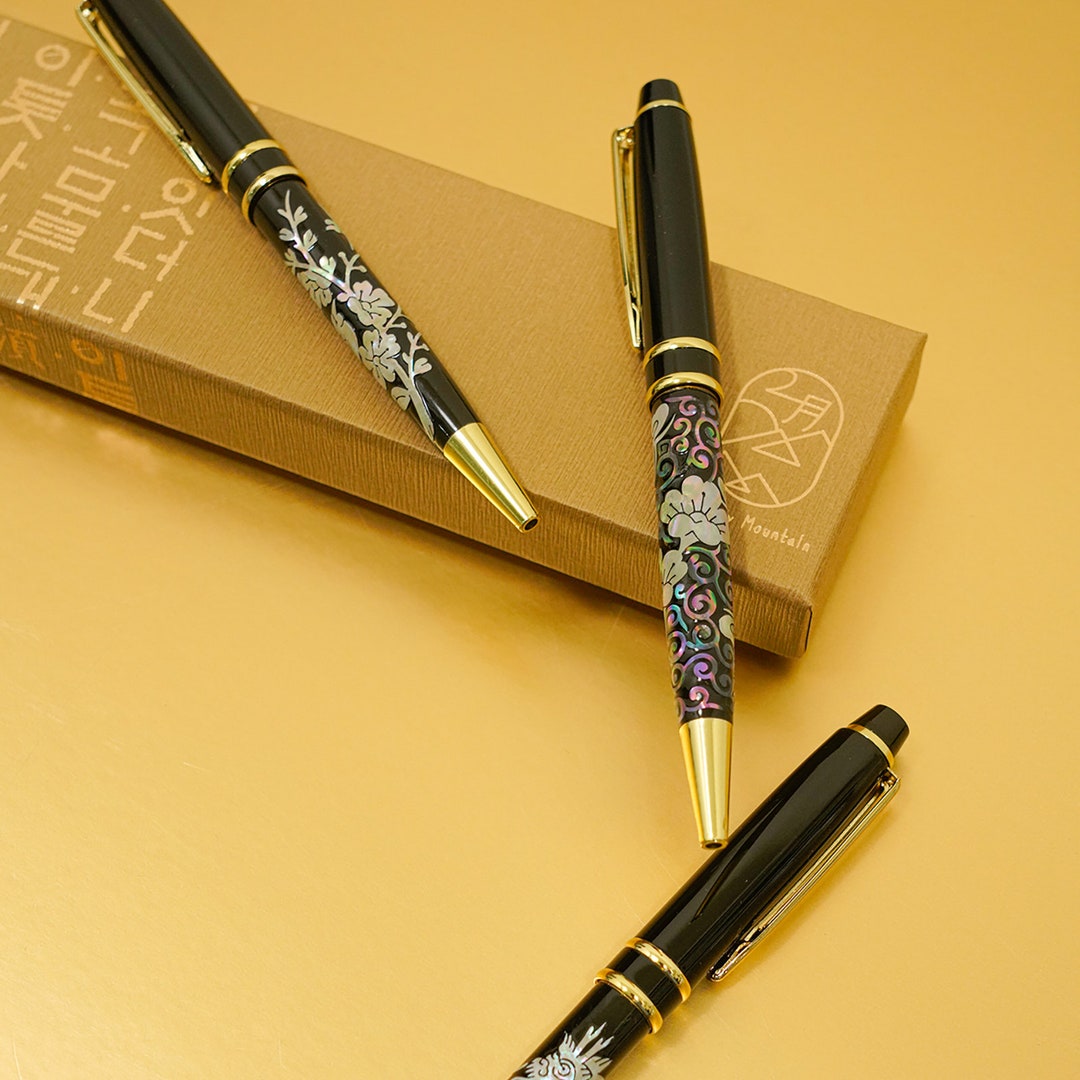 February Mountain Mother of Pearl Ballpoint Pen Set Handmade Unique ...