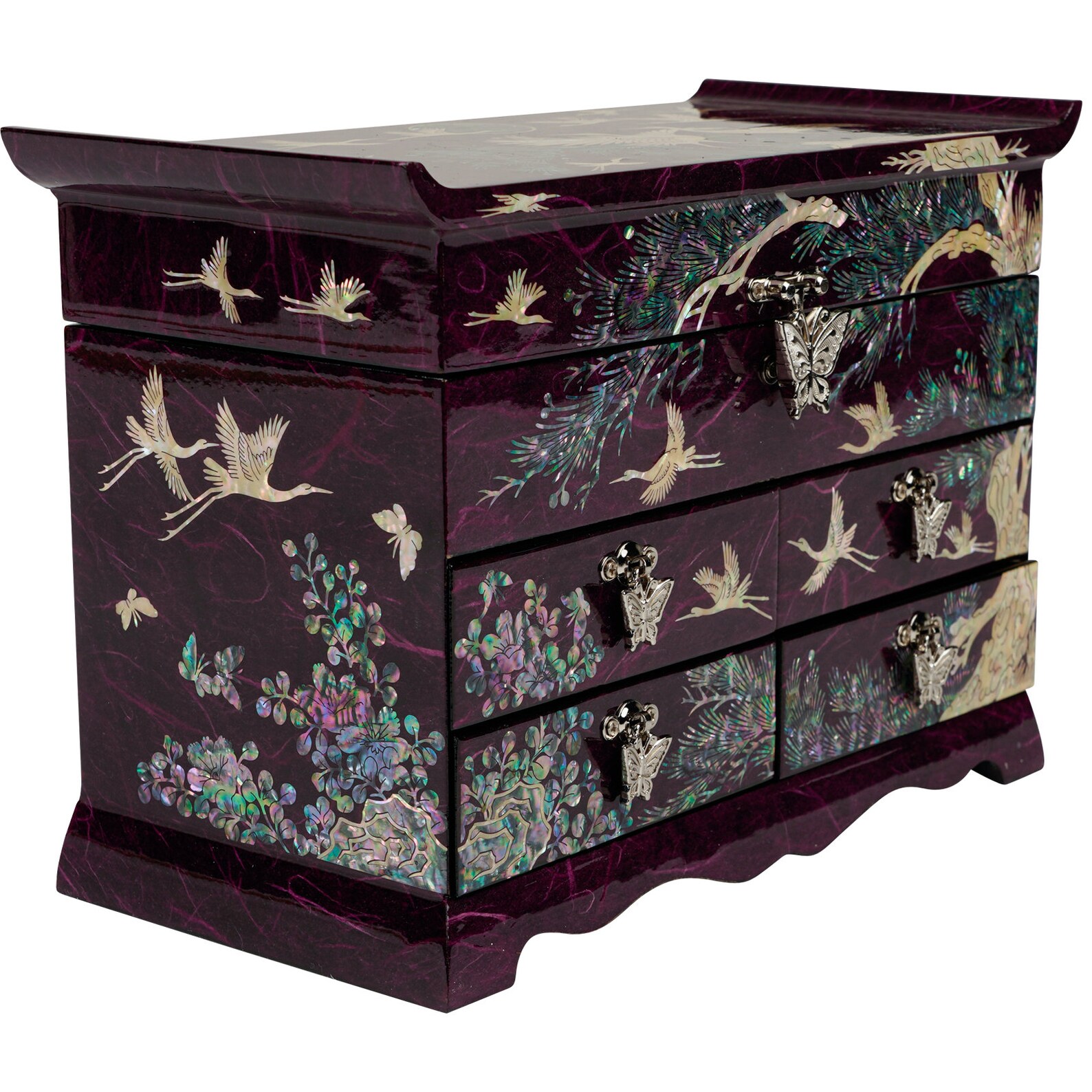 February Mountain Mother of Pearl Large Wooden Jewelry Organizer Box ...