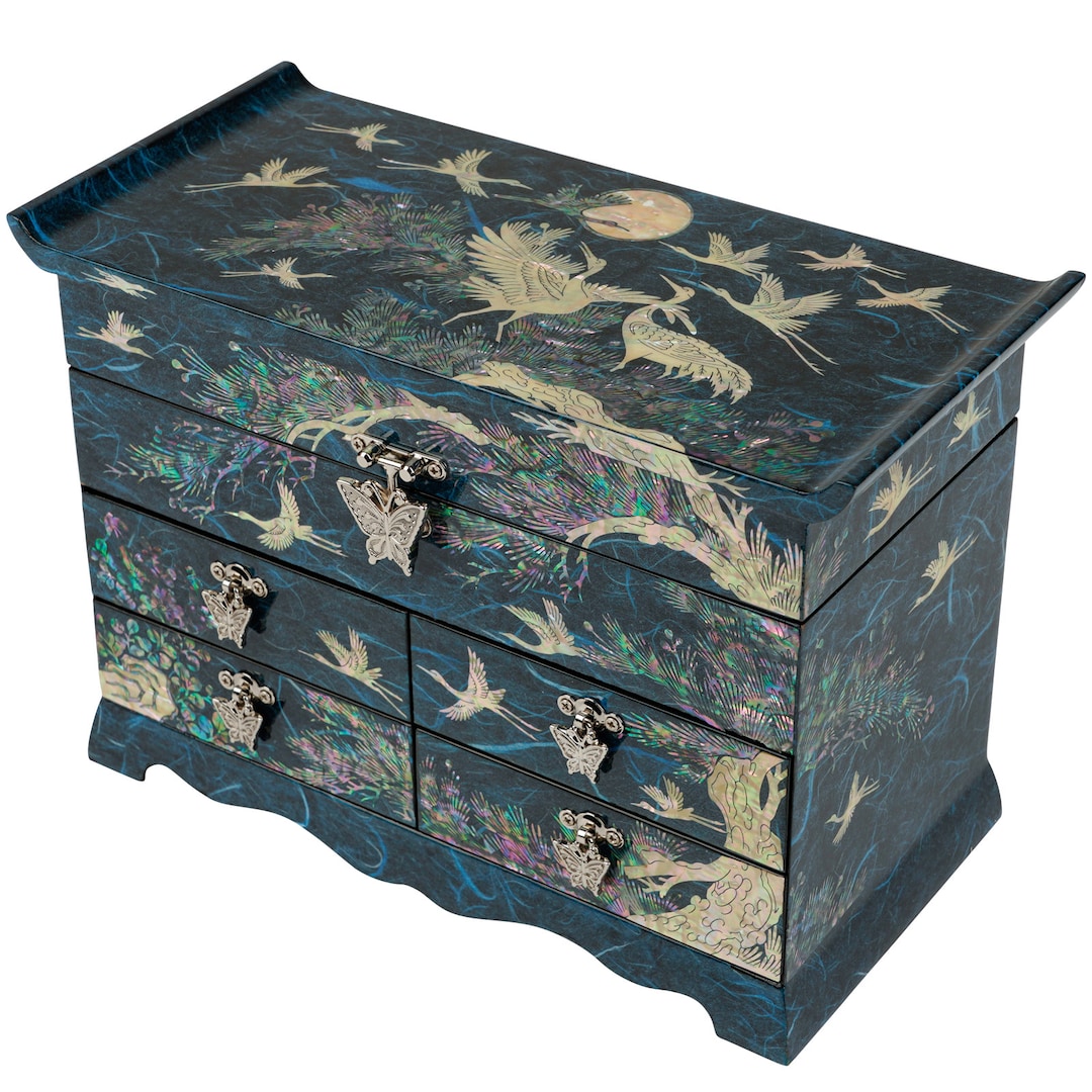 February Mountain Mother of Pearl Large Wooden Jewelry Organizer Box ...