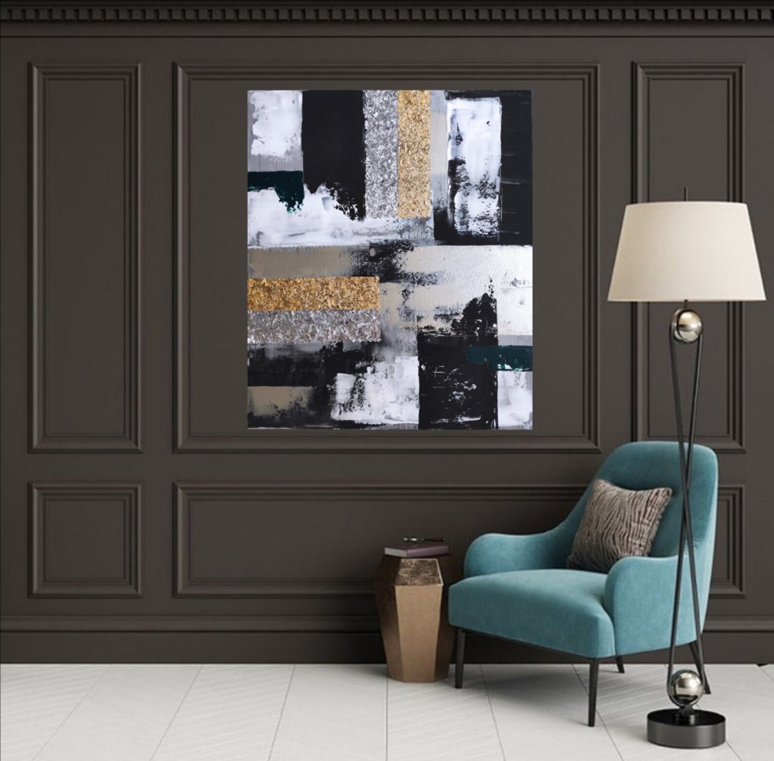 Original Textured Large Abstract Gold Silver Foil Painting on Stretched ...