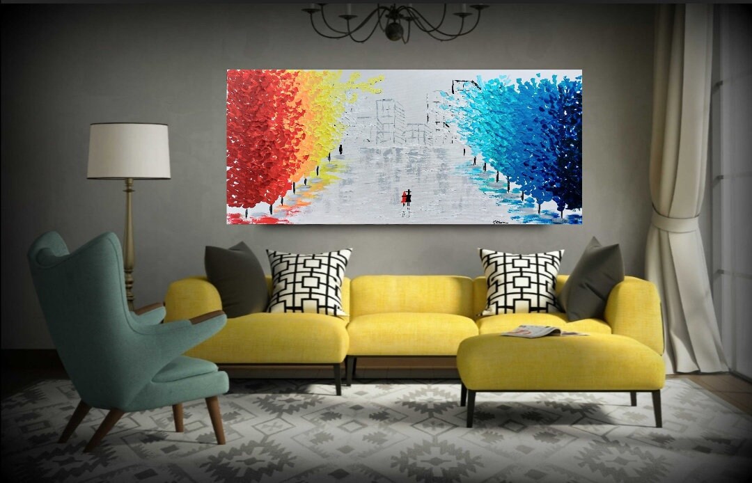 Extra Large Rich Texture Original Abstract Colourful Trees Painting on ...