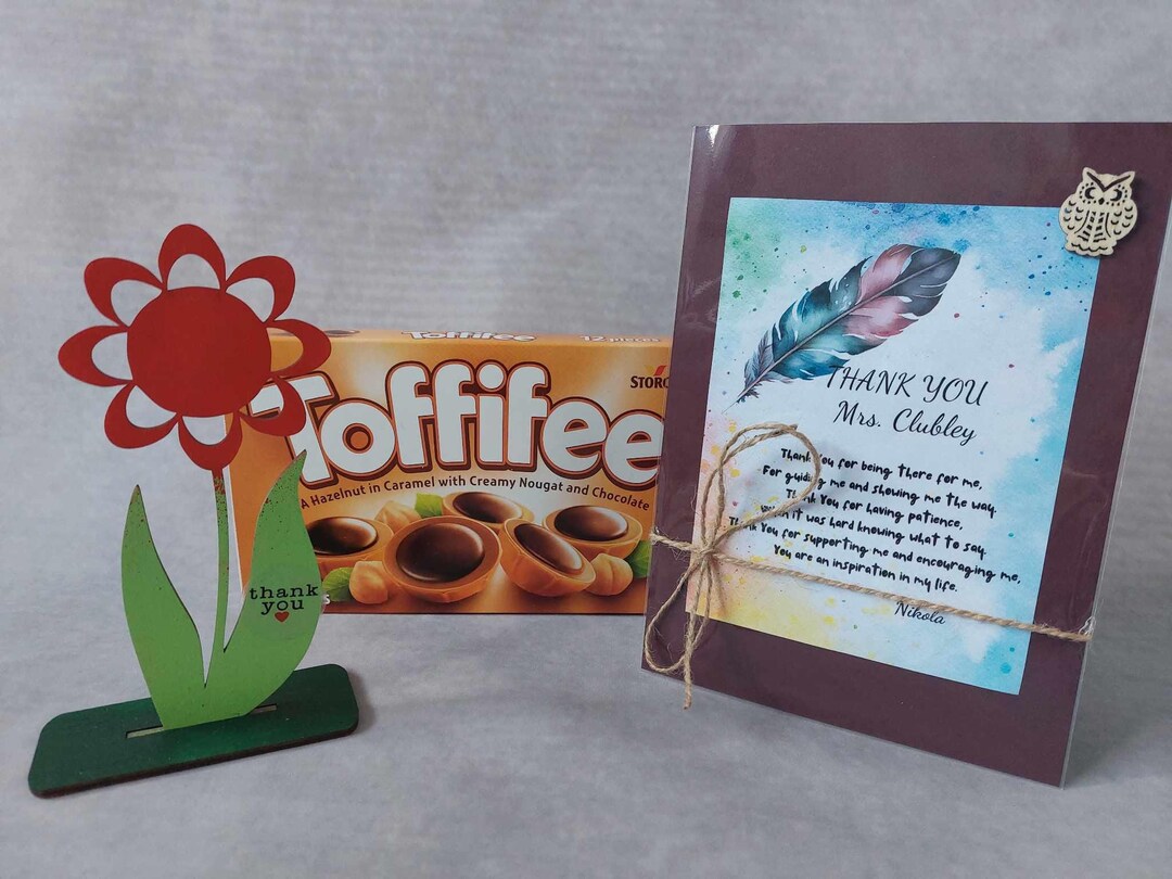 Luxury Thank You Teacher Gift Set = Card + Hand Painted Wooden Flower ...