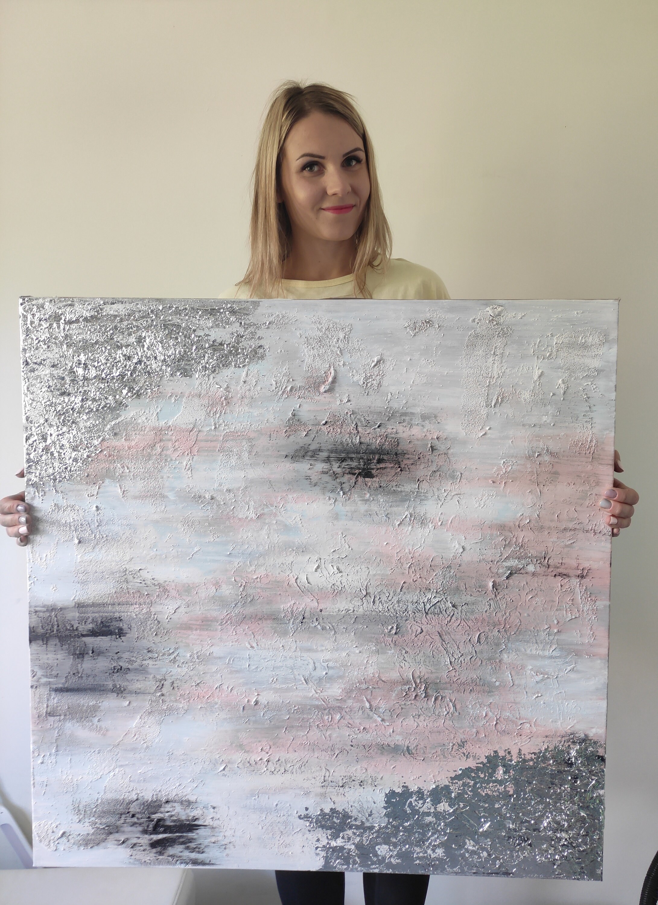 Extra Large rich texture silver leaf original painting on | Etsy