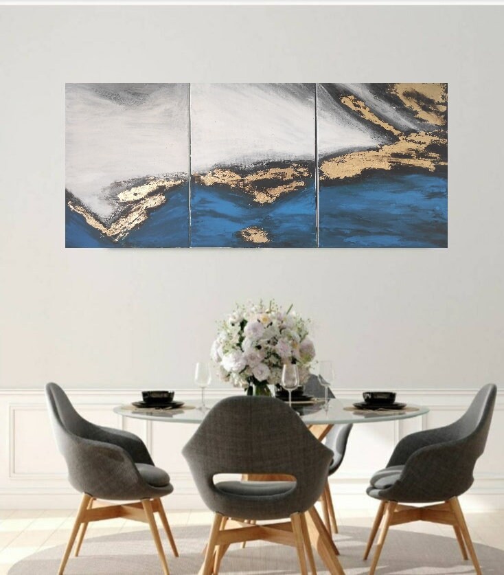 Set 3 Panels Extra Large Original Gold Leaf Abstract Textured Painting ...