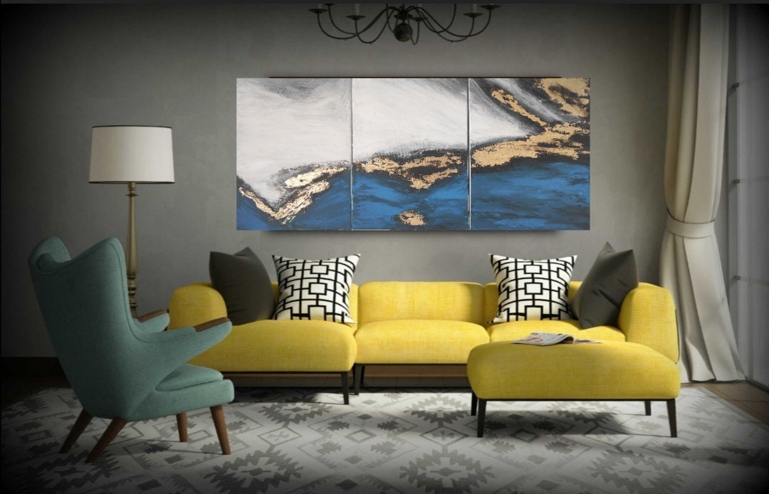 Set 3 Panels Extra Large Original Gold Leaf Abstract Textured - Etsy UK