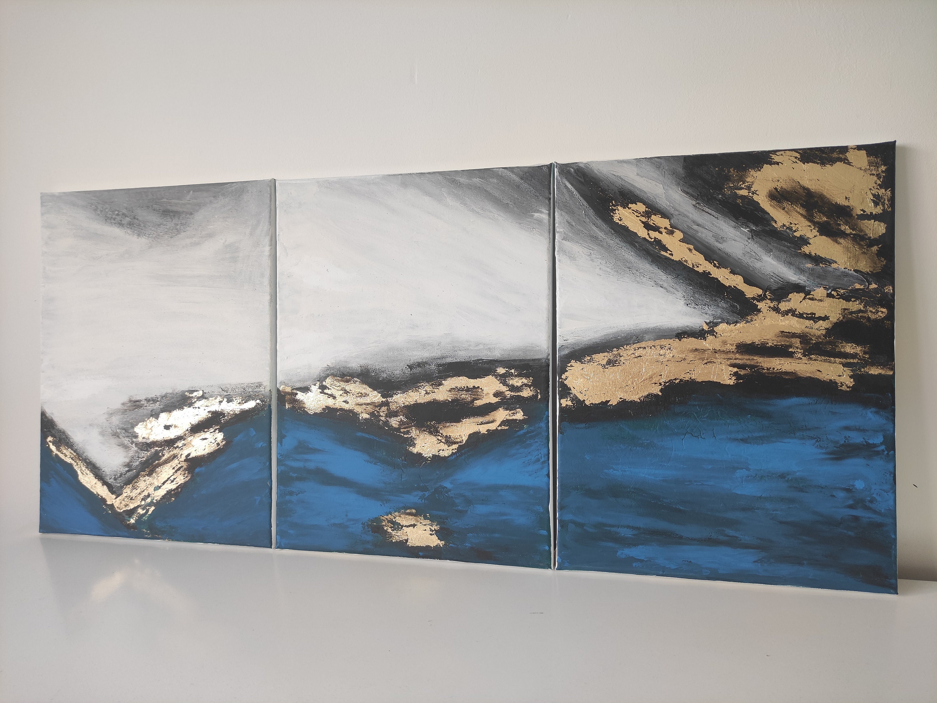 Set 3 Panels Extra Large Original Gold Leaf Abstract Textured - Etsy UK