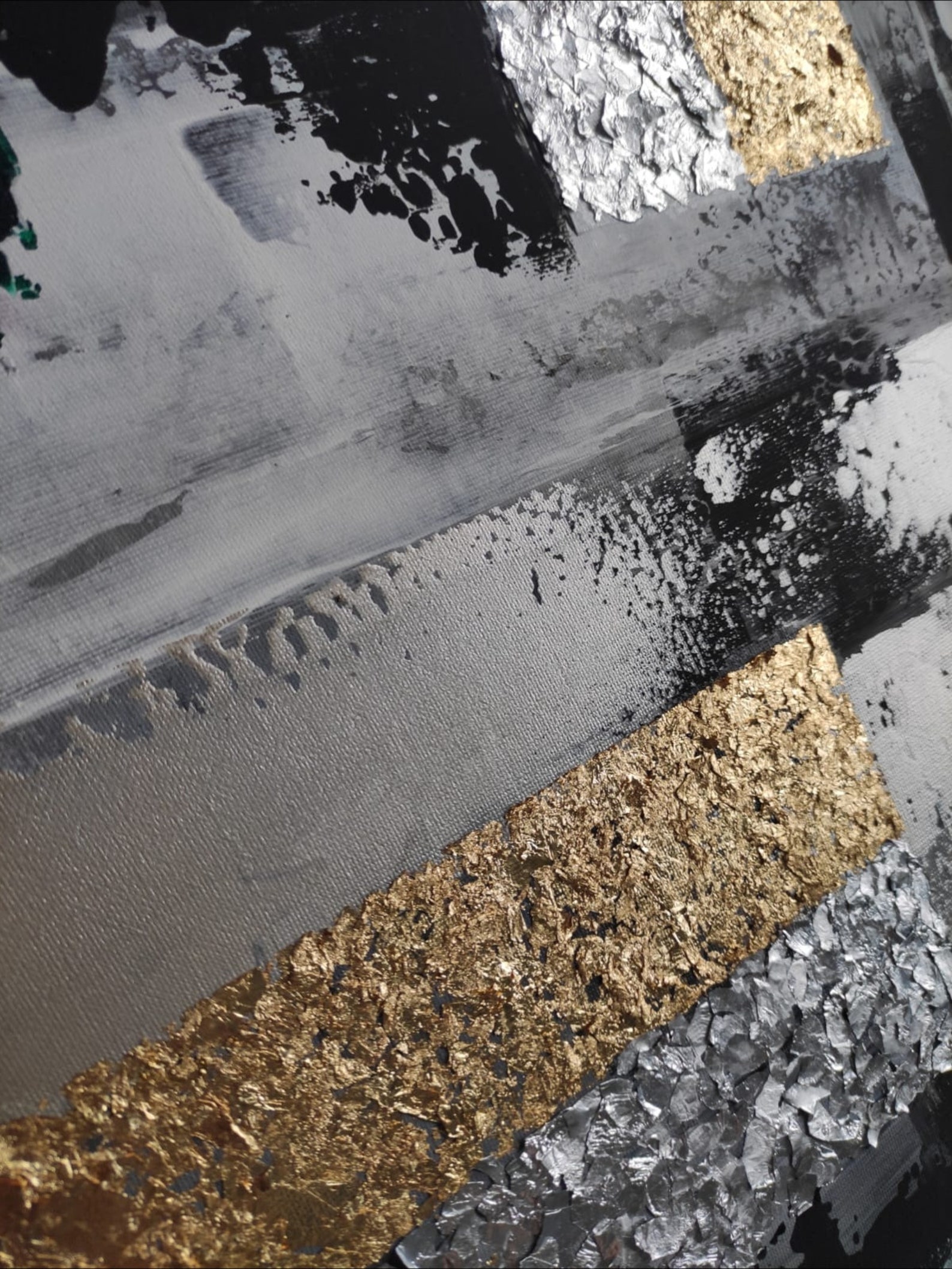 Original Textured Large Abstract Gold Silver Foil Painting on Stretched ...