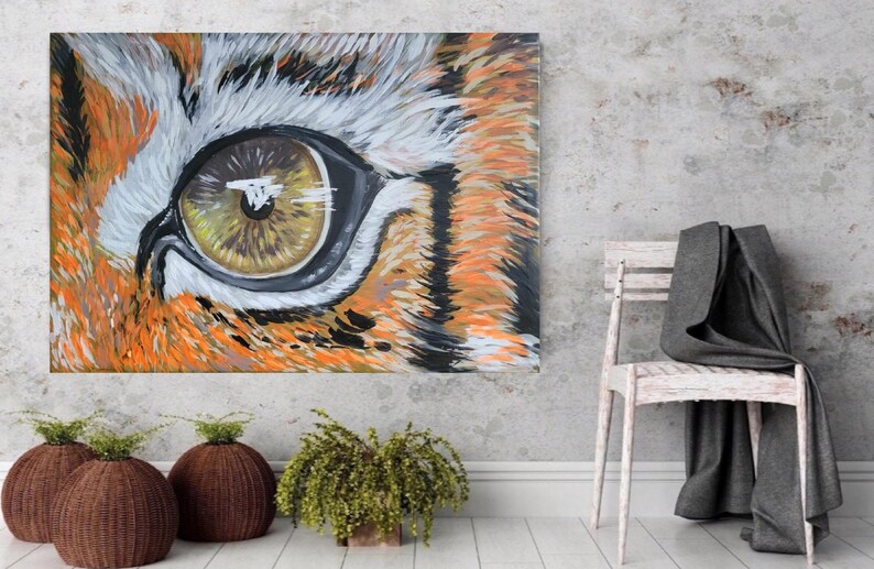 Original Extra Large Tiger Eye Abstract Painting on Stretched Canvas ...