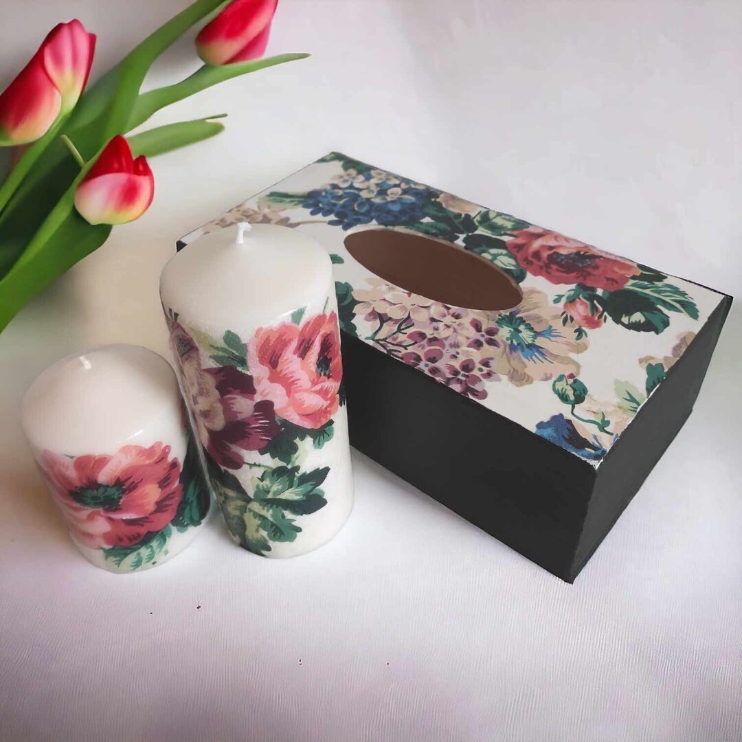 Handmade Gift Set Candles Tissue Box Wooden Gift Wrapped Mother's Day ...