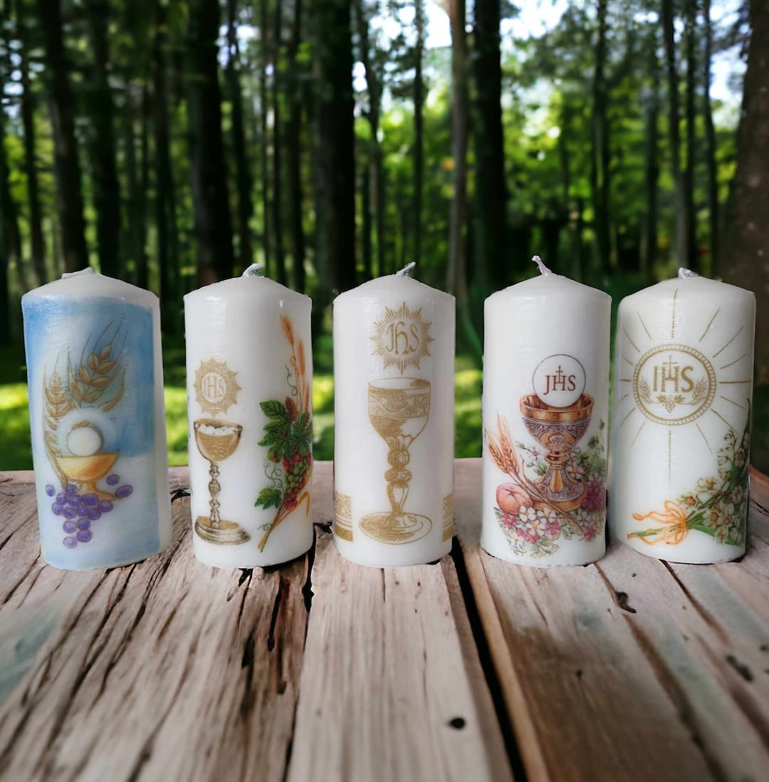 Handmade Holy First Communion Celebration Gift Pilar Candles Wrapped ...