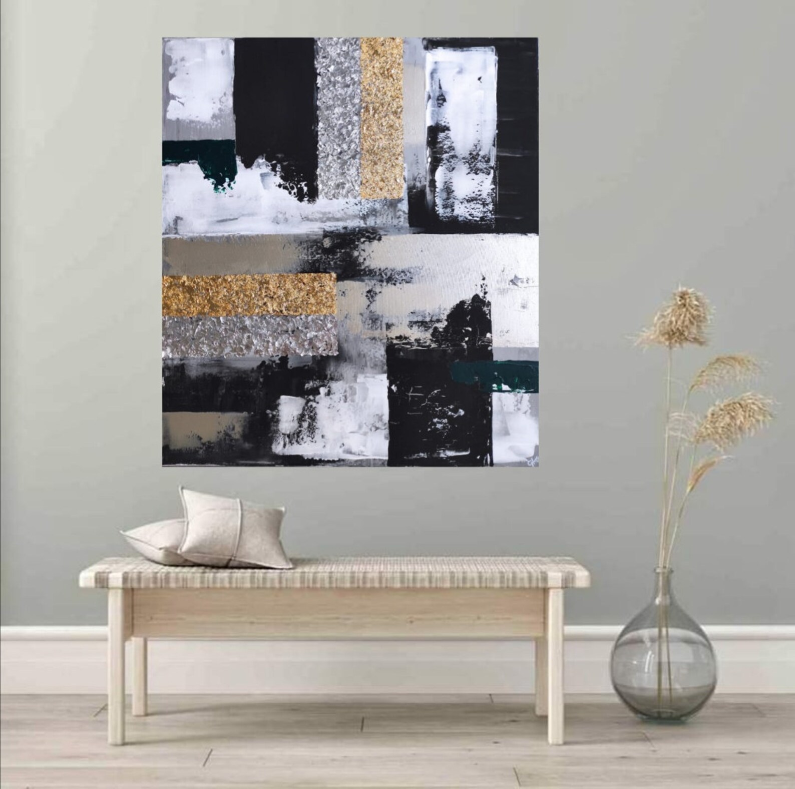Original Textured Large Abstract Gold Silver Foil Painting on Stretched ...