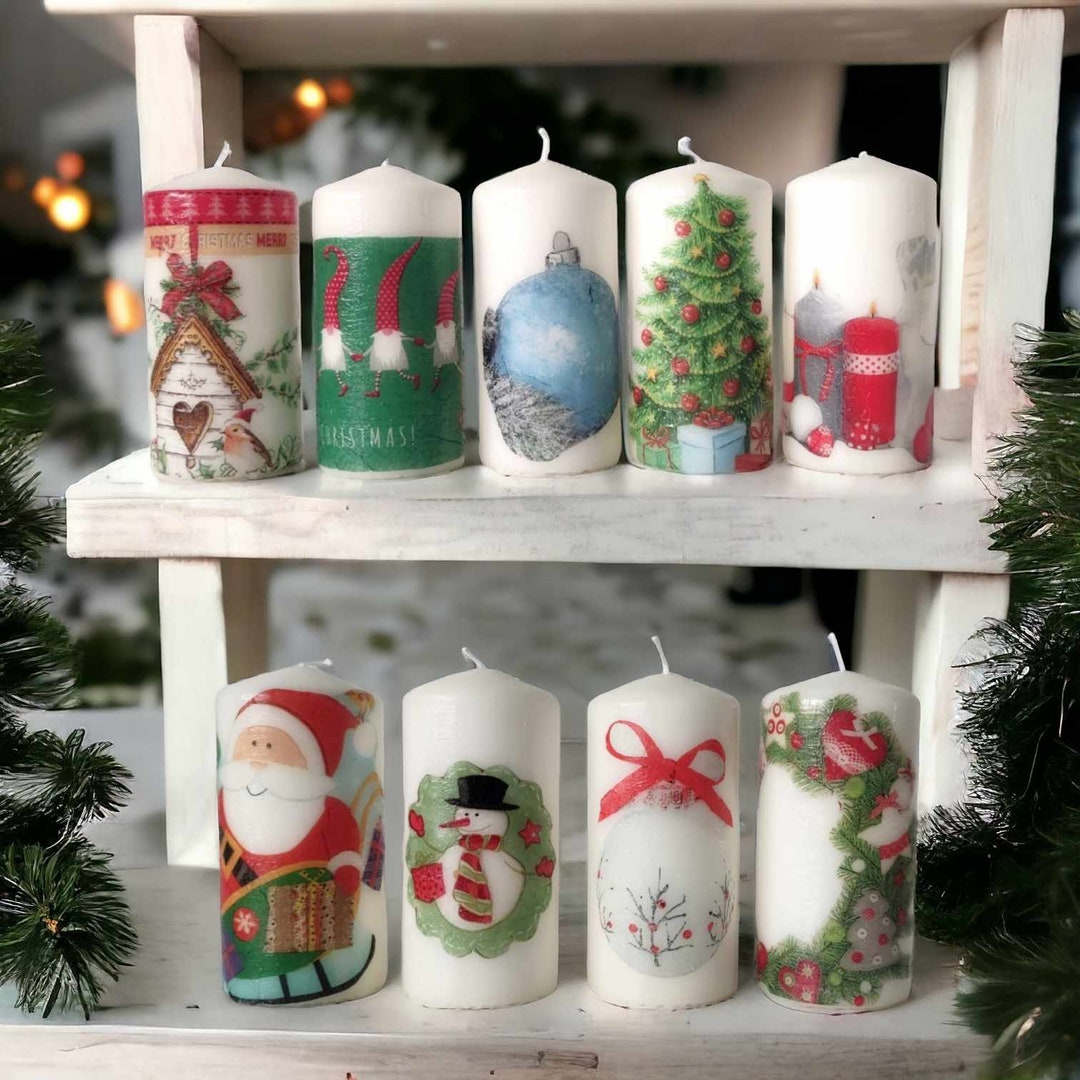 Handmade Christmas Candles Festival Celebration Gift Pillar Wrapped ...
