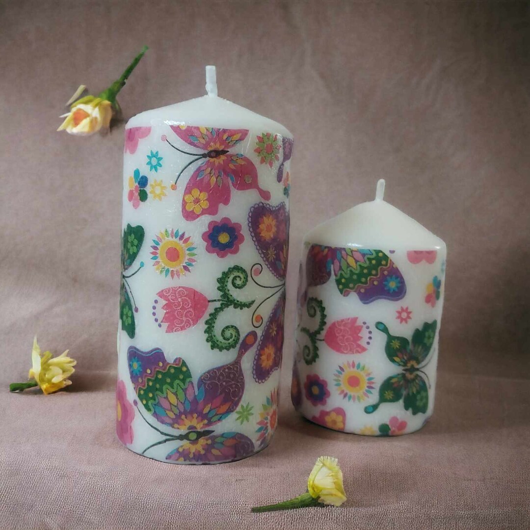 Handmade Gift Set Butterflies Flowers Candles Gift Wrapped Decoupage ...