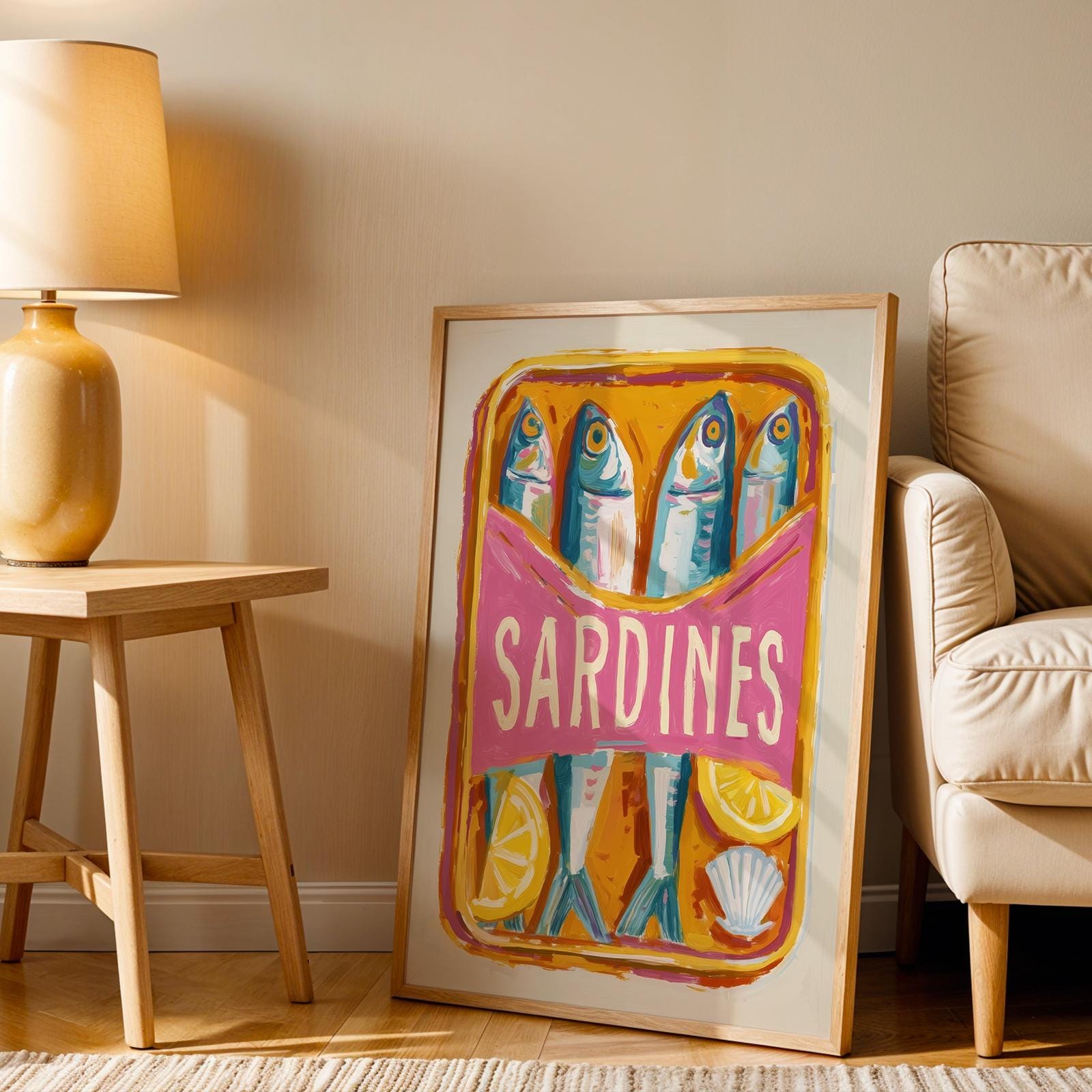 Retro Sardines Wall Art Print – Colorful Kitchen Poster, Mediterranean ...