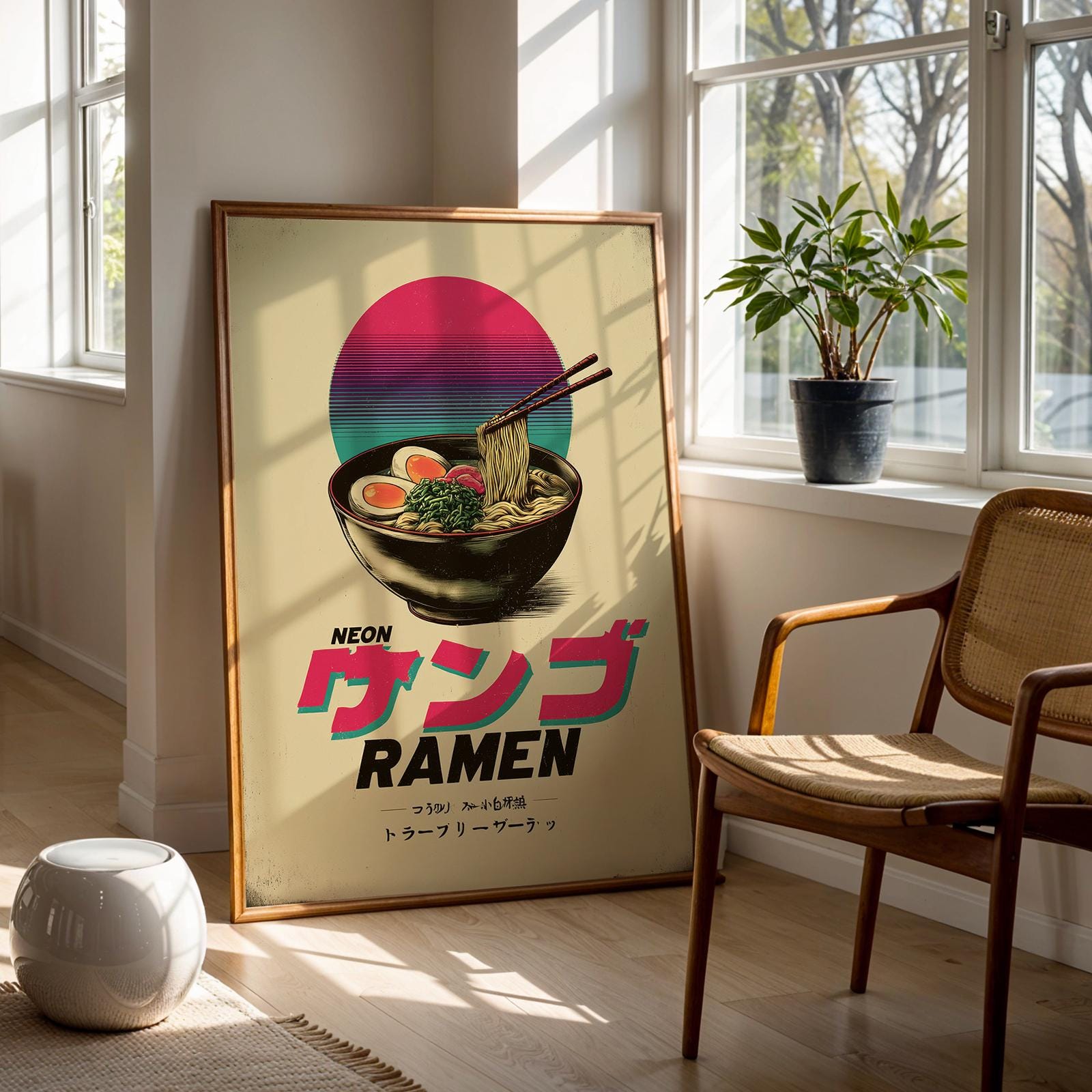 Retro Ramen Poster, 80s Synthwave Wall Art, Japanese Food Print ...