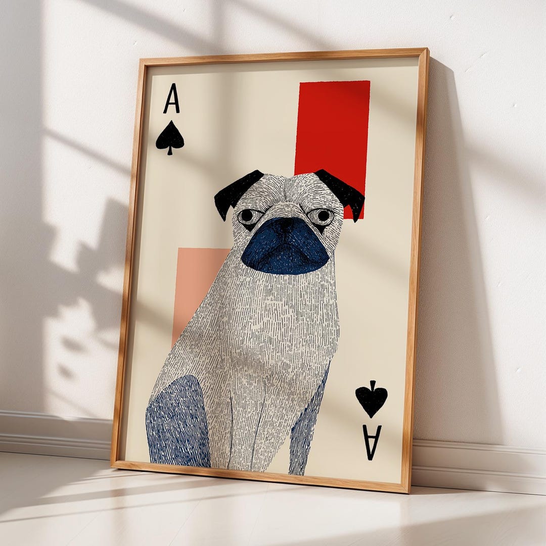 Pug Wall Art Poster, Ace of Spades Playing Card Print, Modern Dog Decor ...