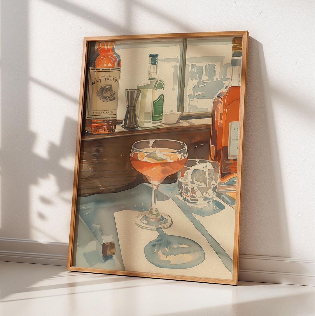 Modern Cocktail Bar Art Print – Retro Mixology Poster, Kitchen Wall ...