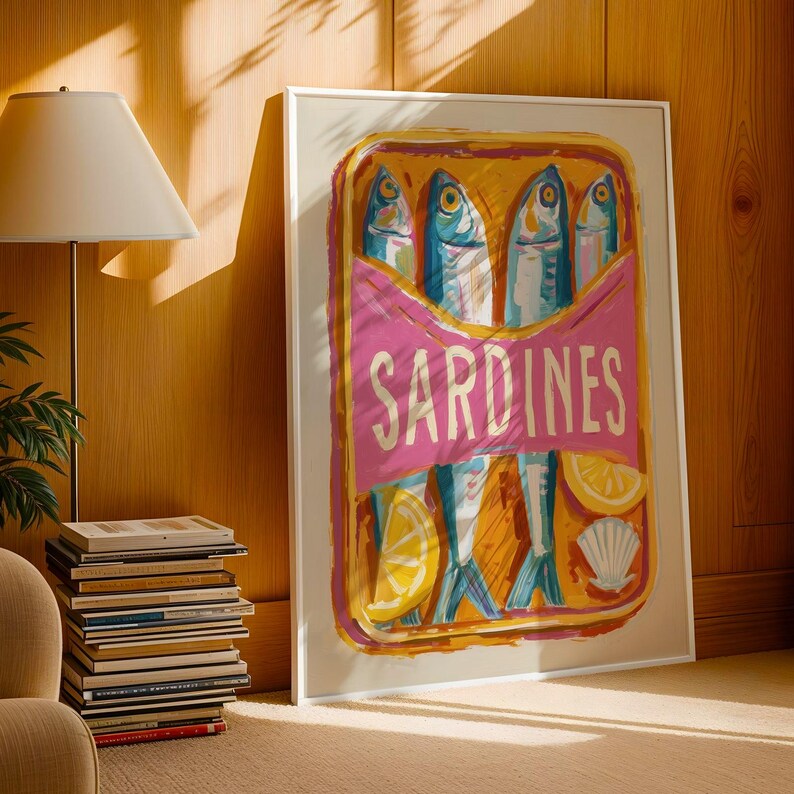 Retro Sardines Wall Art Print – Colorful Kitchen Poster, Mediterranean ...