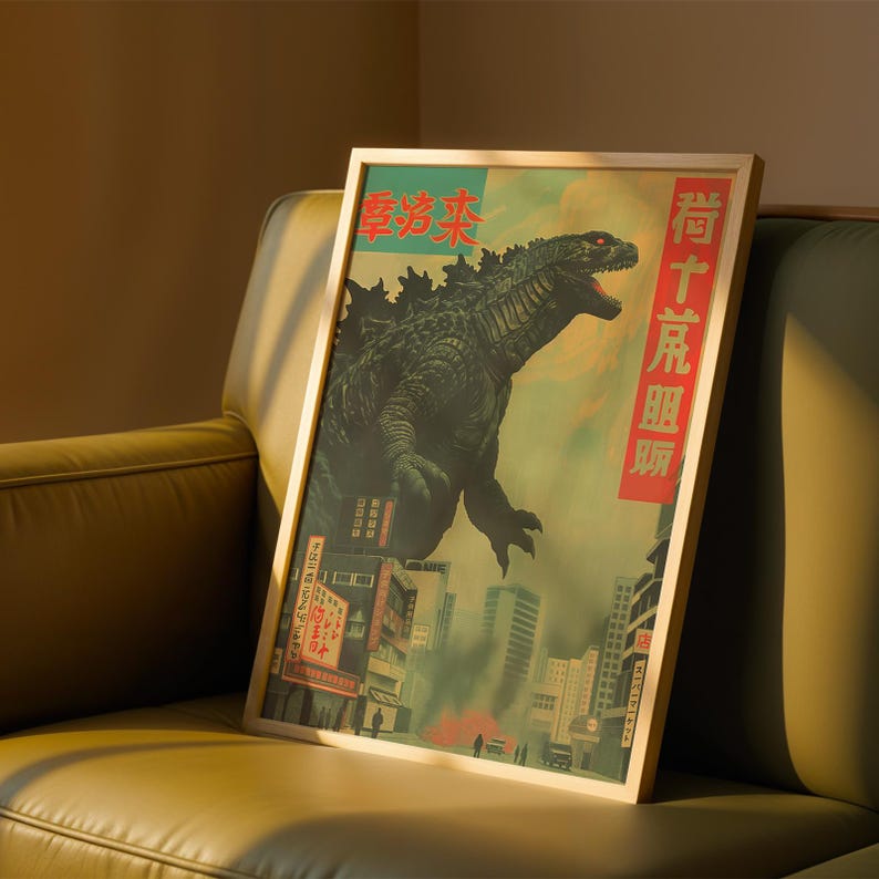 Vintage Godzilla Poster, Japanese Monster Wall Art Print, Kaiju City ...