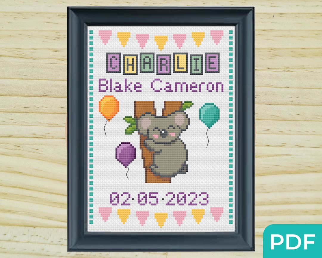 Koala Cross Stitch Pattern Birth Announcement, Baby Shower Cross Stitch ...