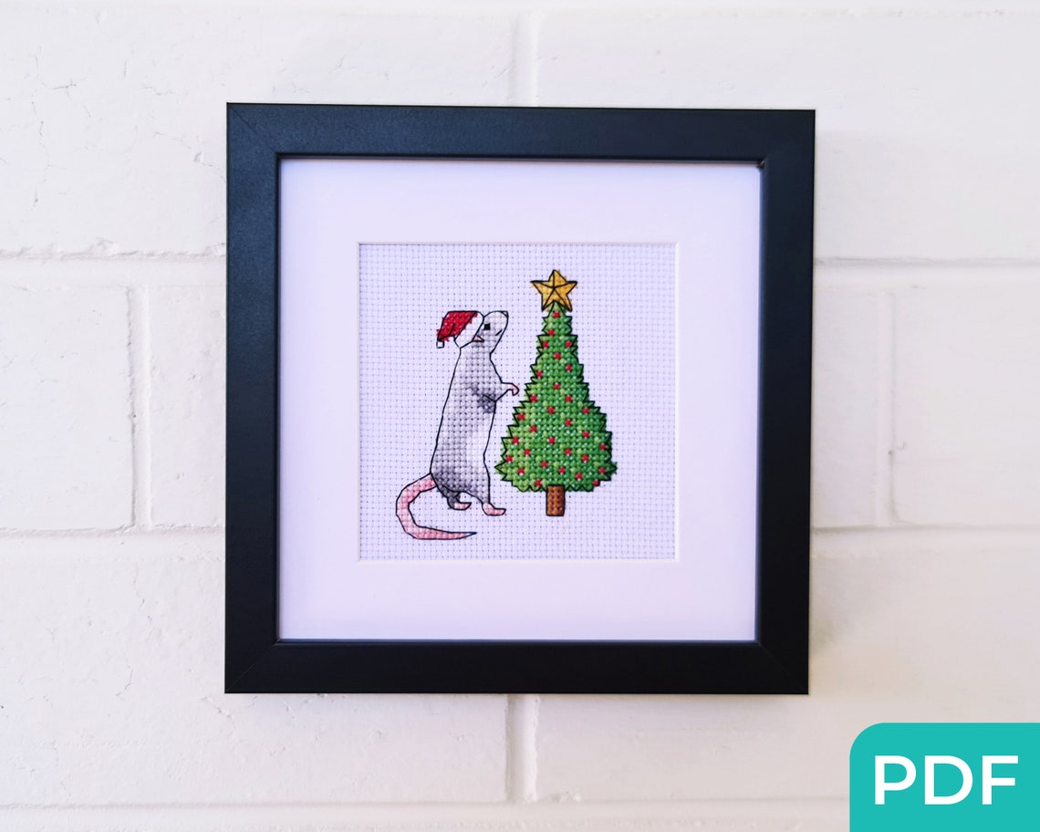 Christmas Rat Cross Stitch Pattern PDF Cute Rat Easy Cross - Etsy