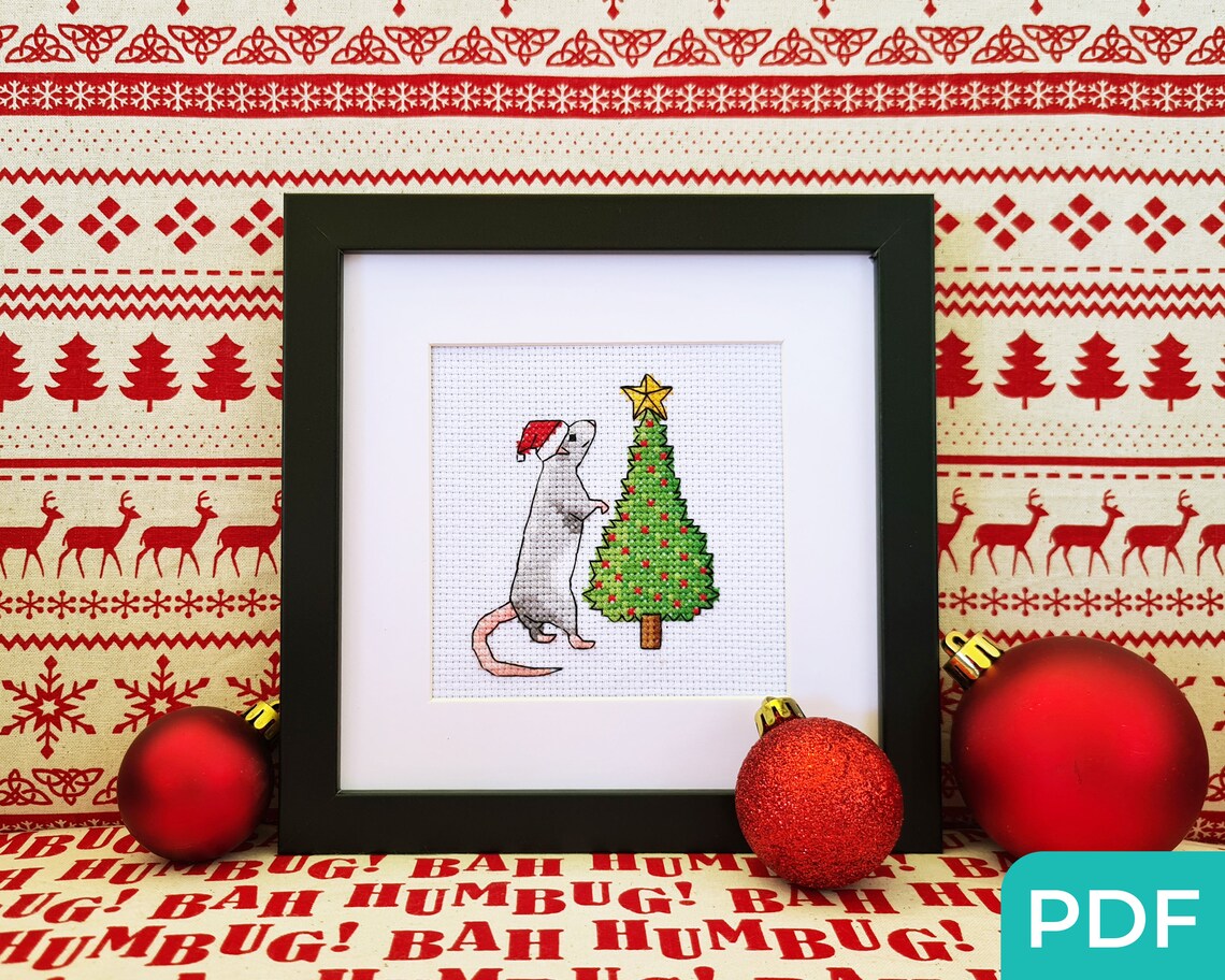 Christmas Rat Cross Stitch Pattern PDF Cute Rat Easy Cross - Etsy