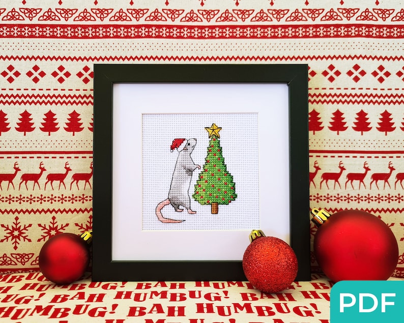 Christmas Rat Cross Stitch Pattern PDF Cute Rat Easy Cross - Etsy