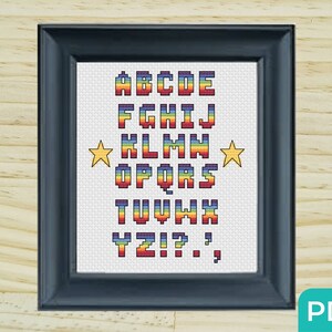 Rainbow Alphabet Cross Stitch Pattern, Pride Font Chart, Rainbow ...