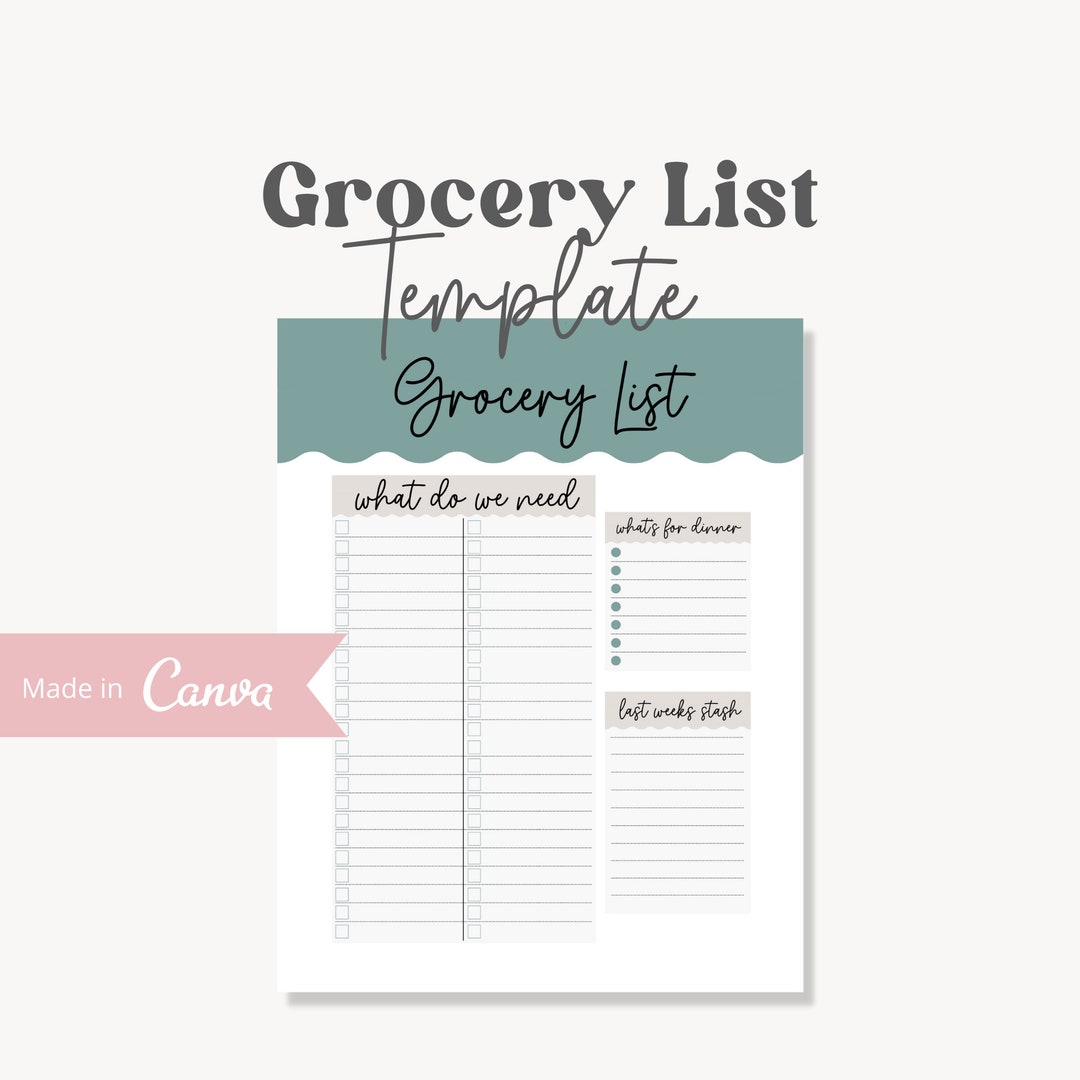 Canva Template, Printable Grocery List, Grocery Planner Template ...