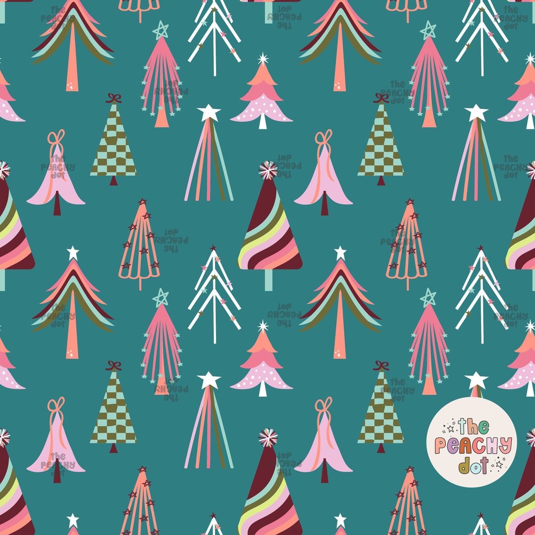 Seamless Pink Christmas Pattern, Seamless Colorful Christmas Tree ...
