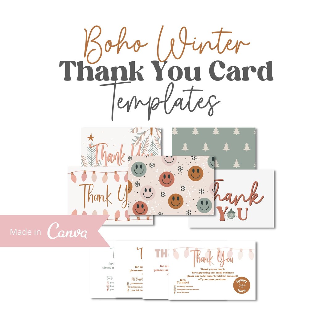 Holiday Canva Template, Printable Thank You Cards , Holiday Small ...