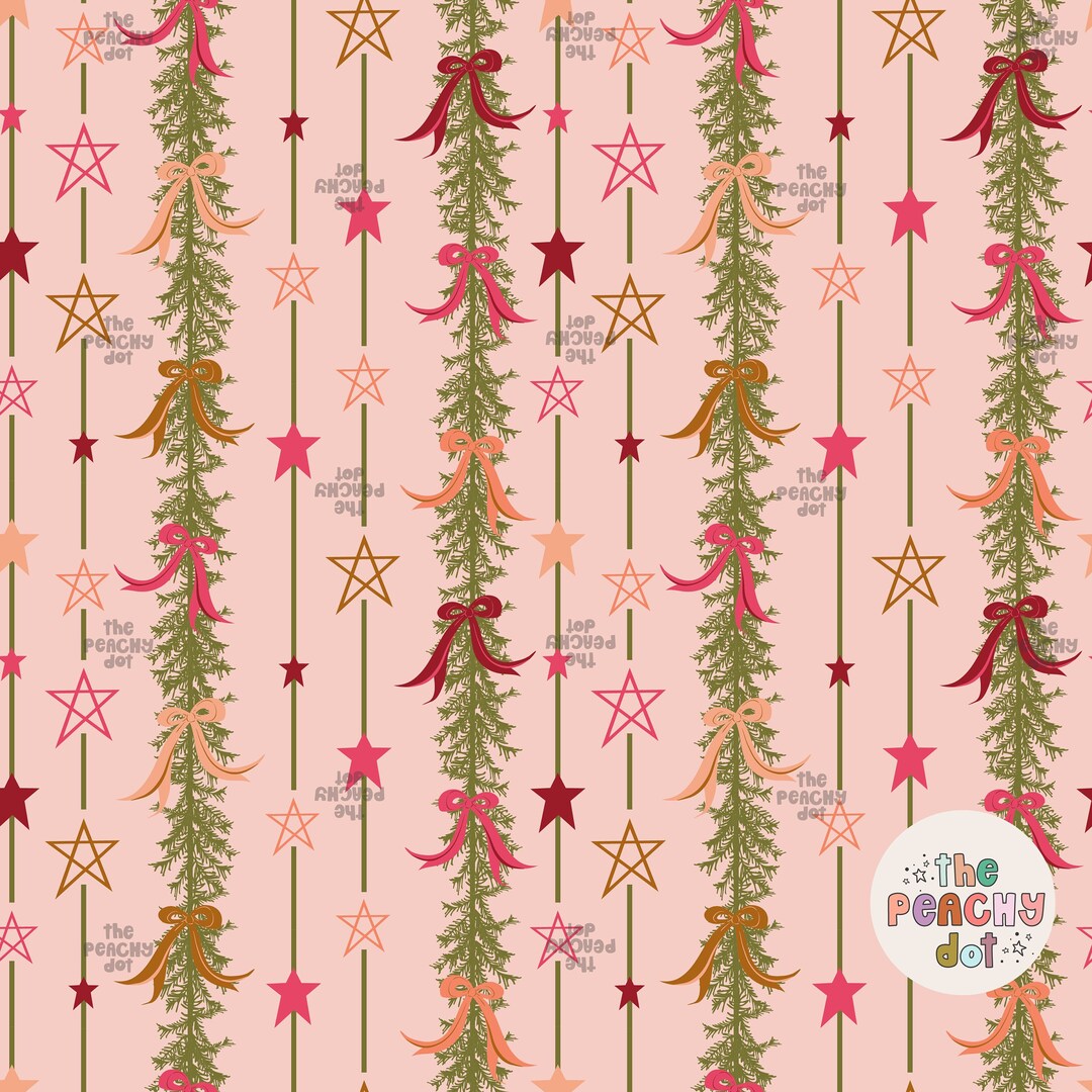 Seamless Pink Christmas Pattern, Seamless Wreath Christmas Tree Pattern ...