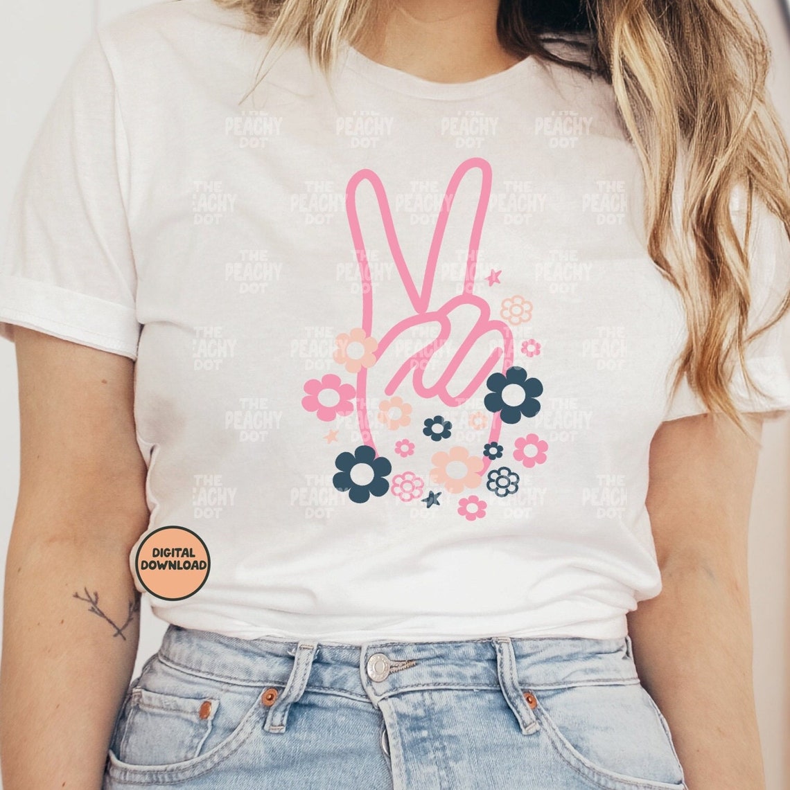 Peace Sign Svg Png Groovy Retro Svg Png Retro Flower Png | Etsy