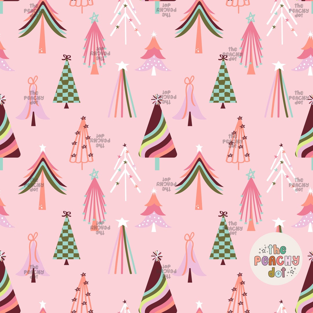 Seamless Pink Christmas Pattern, Seamless Colorful Christmas Tree ...