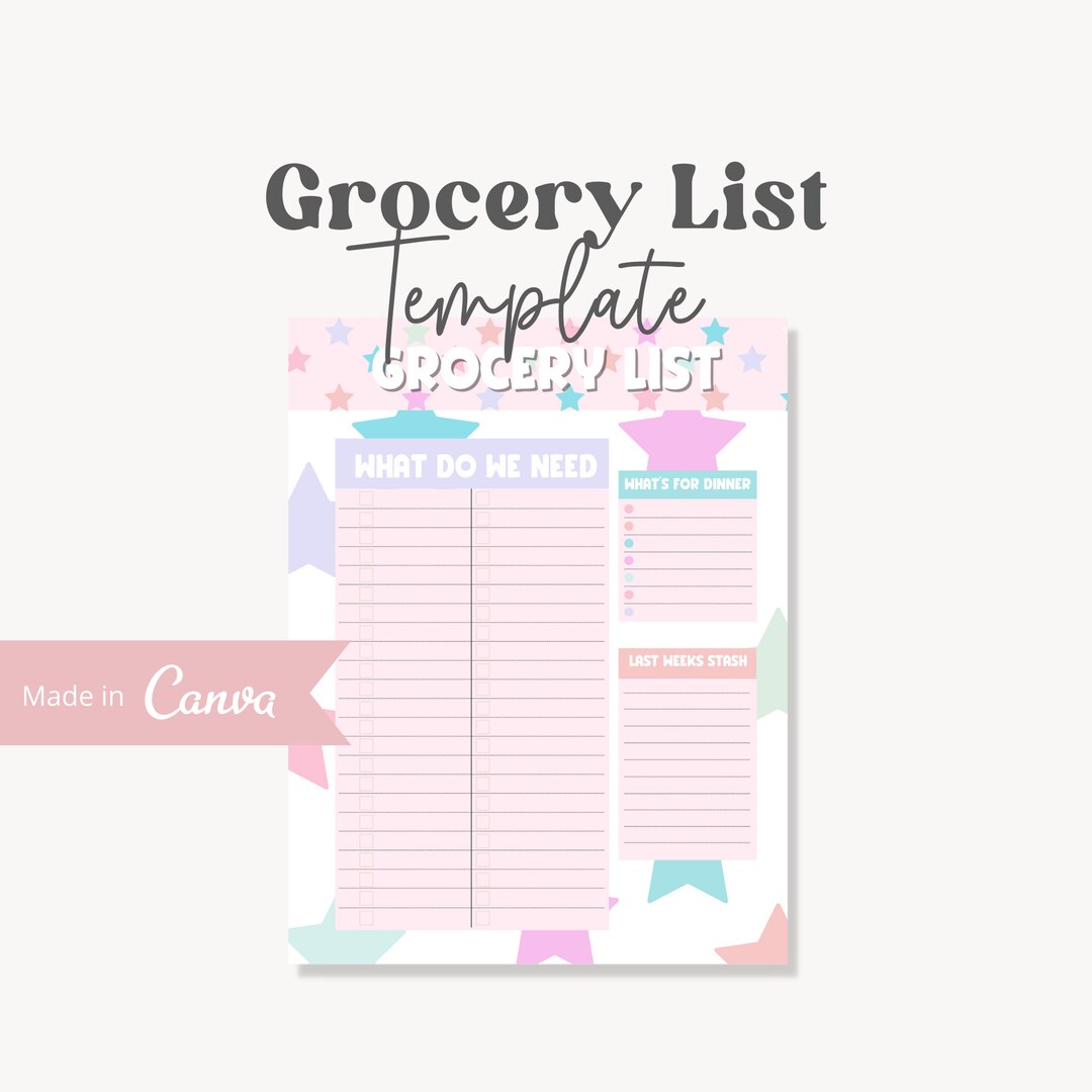 Canva Template, Printable Grocery List, Grocery Planner Template ...