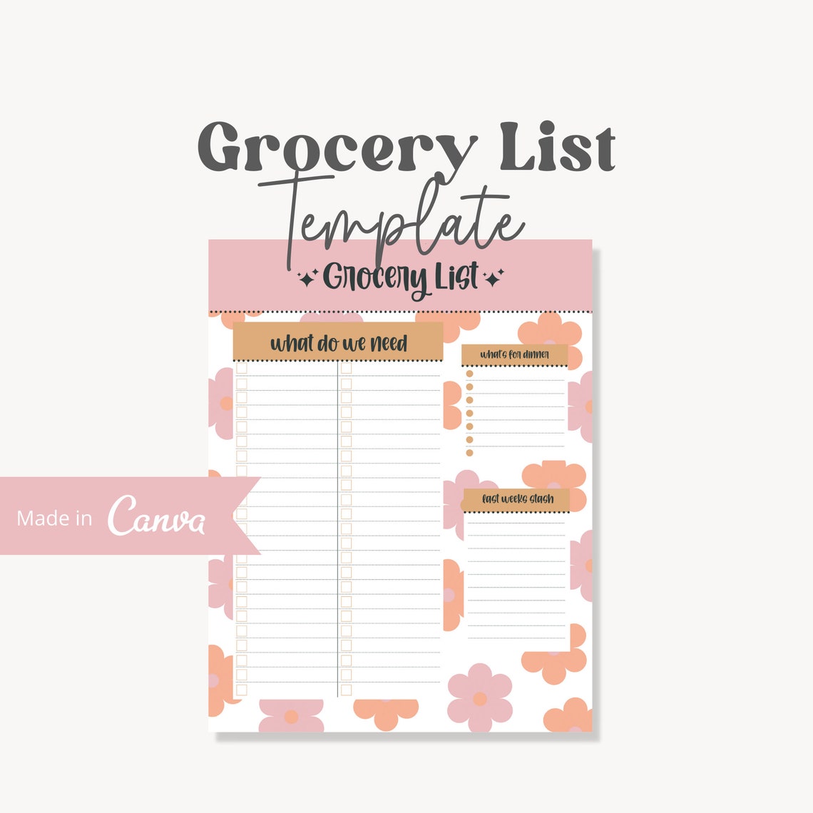 Canva Template Printable Grocery List Grocery Planner | Etsy