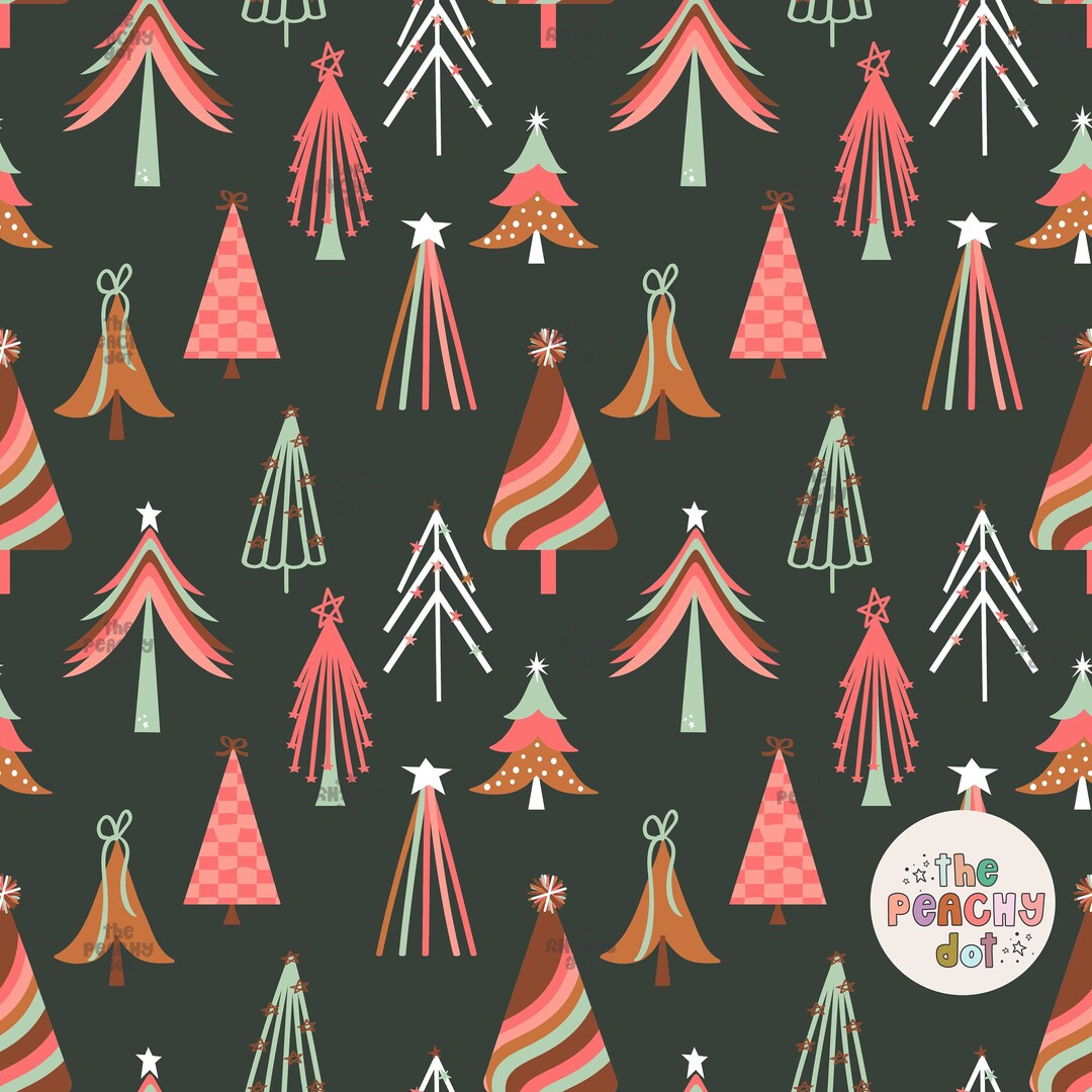 Seamless Pink and Green Christmas Tree Pattern, Seamless Colorful ...
