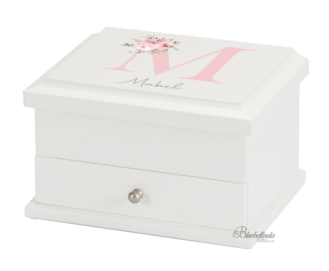 Personalised FLORAL Alphabet Jewellery Box, Wooden Initial Jewellery ...