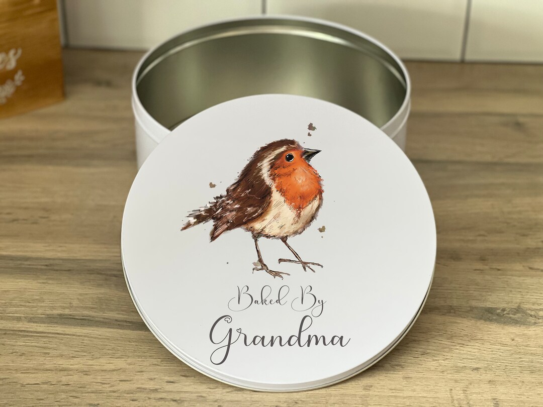 Personalised Cake Tin, Robin Biscuit Tin, Baking Box, Gift for Grandma ...