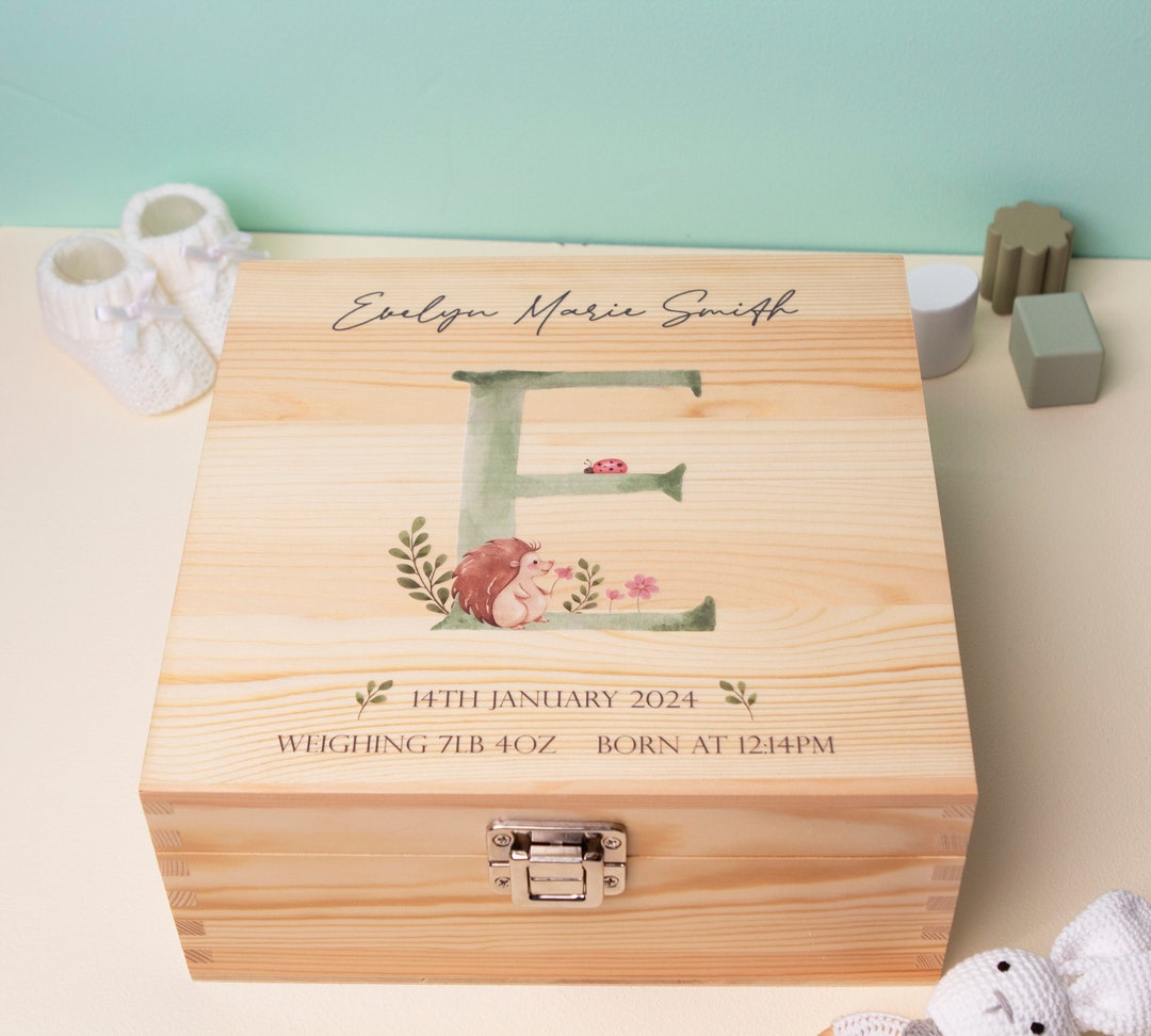 Luxury Baby Keepsake Box Green - Personalised Green Initial Woodland ...