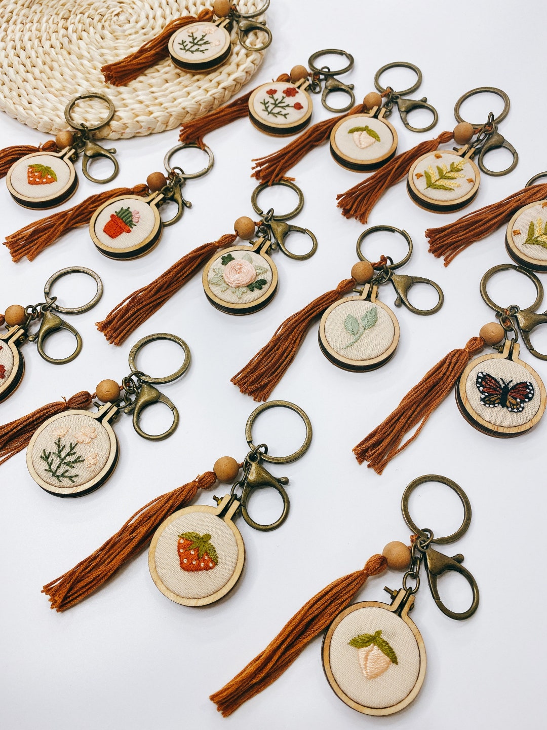Handmade Embroidered Little Flower Keychain, Embroidery Keychain for ...
