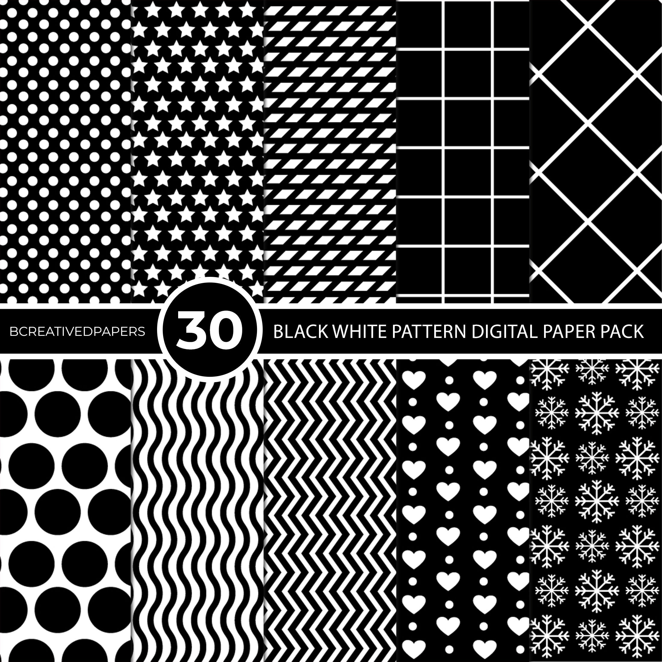 Black and white pattern digital paper pack 30 12 x 12 | Etsy