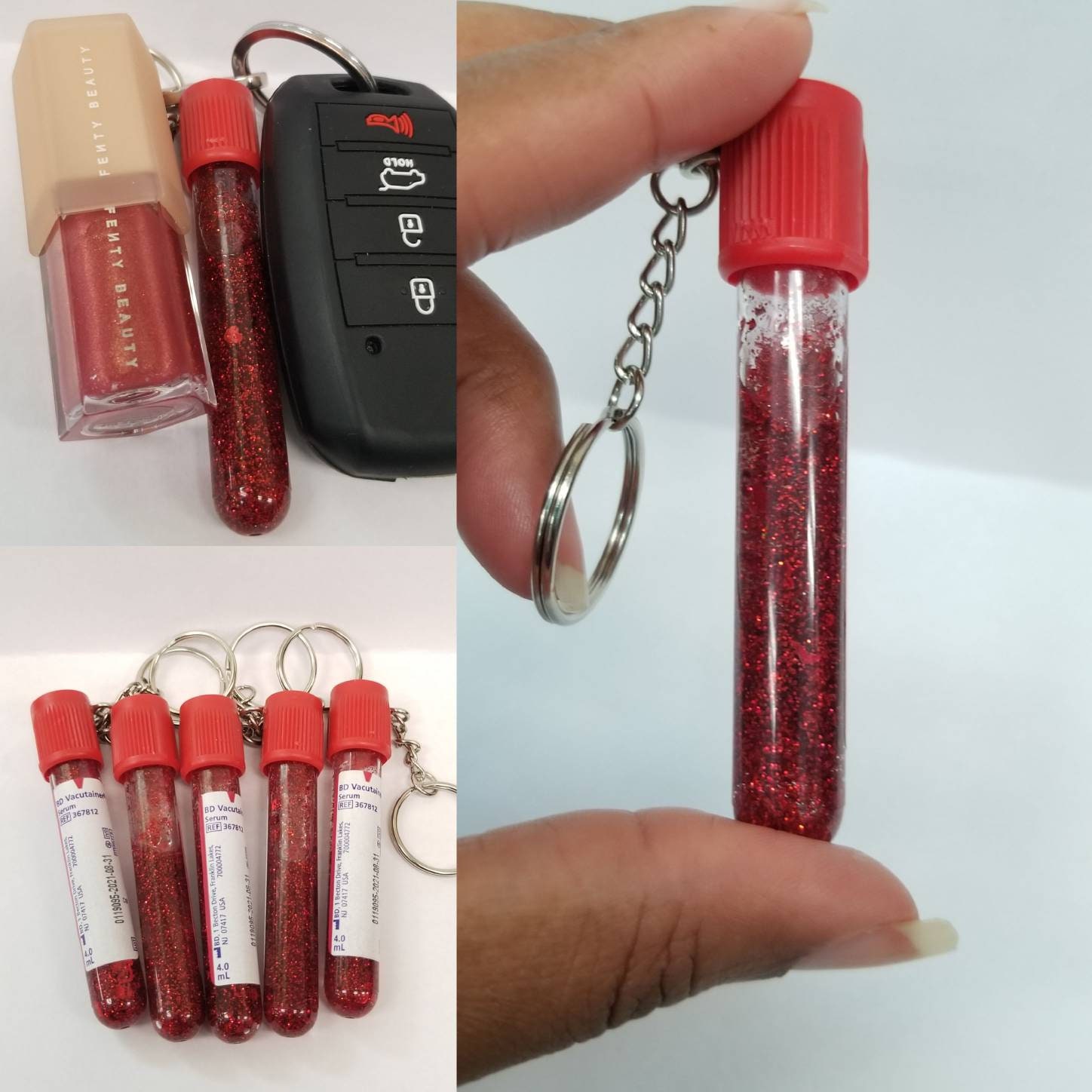 Phlebotomy Keychain With Red Glitter - Etsy