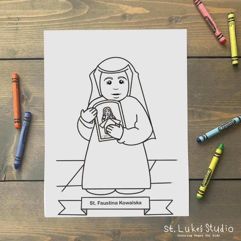 St. Faustina Coloring Page for Catholic Kids - Digital Download - Print ...