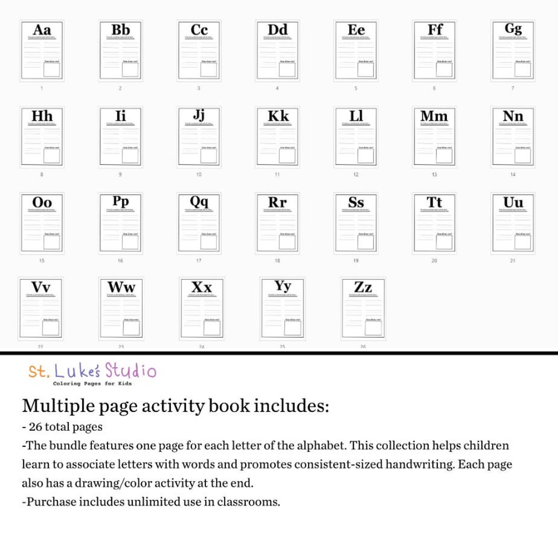 Learn to Write Coloring and Handwriting Pages for Kids 26 Pages - Pre-k ...